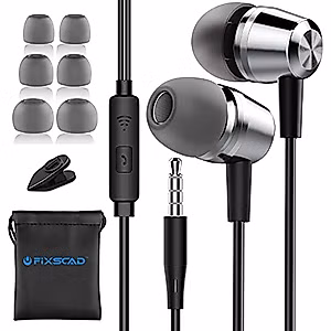 Fixscad Y490, Earphones in-Ear Headphones with Mic, High Sensitivity Microphone – Noise Isolating, High Definition for Music, Earbuds for Samsung, iPhone, iPad, Smartphone, MP3 Players.