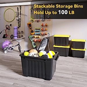 Nazhura 72Quart Plastic Storage Bin, Stackable and Nestable Storage Boxes with White Lids and Secure Latching Buckles, Large Storage Container (Black/Yellow, 72Quart-6Pack)
