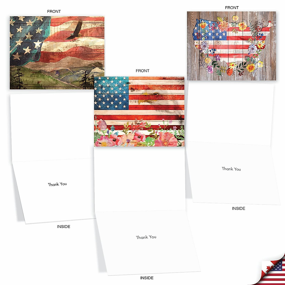 The Best Card Company 10 Assorted Thank You Note Cards Boxed Set 4 x 5.12 Inch with Envelopes (10 Designs, 1 Each) Artful Flags M6580TYG