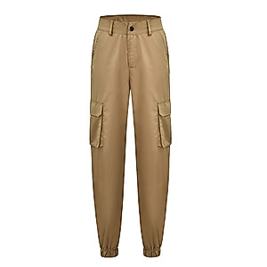 Bravetoshop Women's Cargo Pants Slim Fit Multi-Pocket Casual Pants Lightweight Outdoor Combat Hiking Trousers (Khaki,S)