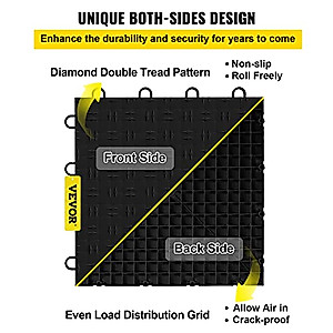 VEVOR Garage Tiles Interlocking, 12'' x 12'', 25 Pack, Black Garage Floor Covering Tiles, Non-Slip Diamond Plate Garage Flooring Tiles, Support up to 55,000 lbs for Basements, Gyms, Repair Shops