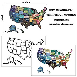 Summer RV State Pure Pattern Travel USA Map Sticker, United States Stickers Vinyl Map RV Decals Travel Trailer Camper Map of America Waterproof Decals for Window, Door or Wall, Pure Pattern States Map Decal Trip Camper Trailer Accessories