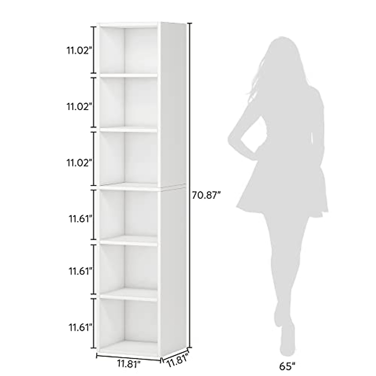 LITTLE TREE 70.9 Inch Tall Narrow Bookcase, Corner Bookshelf 6 Tier Cube Display Shelf Storage Organizer for Small Space
