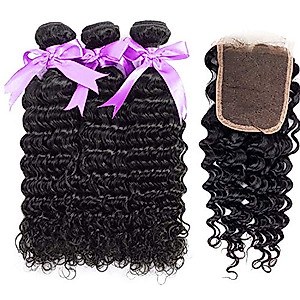 Hair Extensions, Wigs & Accessories Hair Wig Brazilian Deep Wave Hair Wig Bundles With Closure Free Part 100% Human Hair Non Remy 3 Pcs Weft & 1 Pc Closure for Women