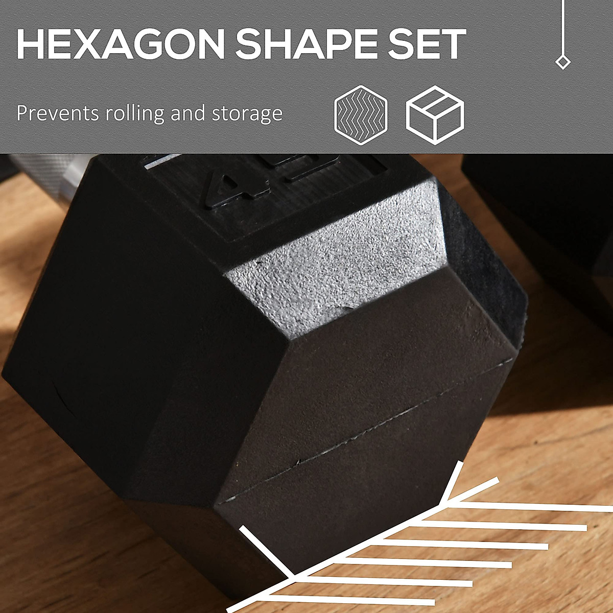 Soozier 2 x 45lbs Hex Dumbbell Set of 2, Rubber Weights Exercise Fitness Dumbbell with Non-Slip Handles, Anti-roll, for Women or Men Home Gym Workout