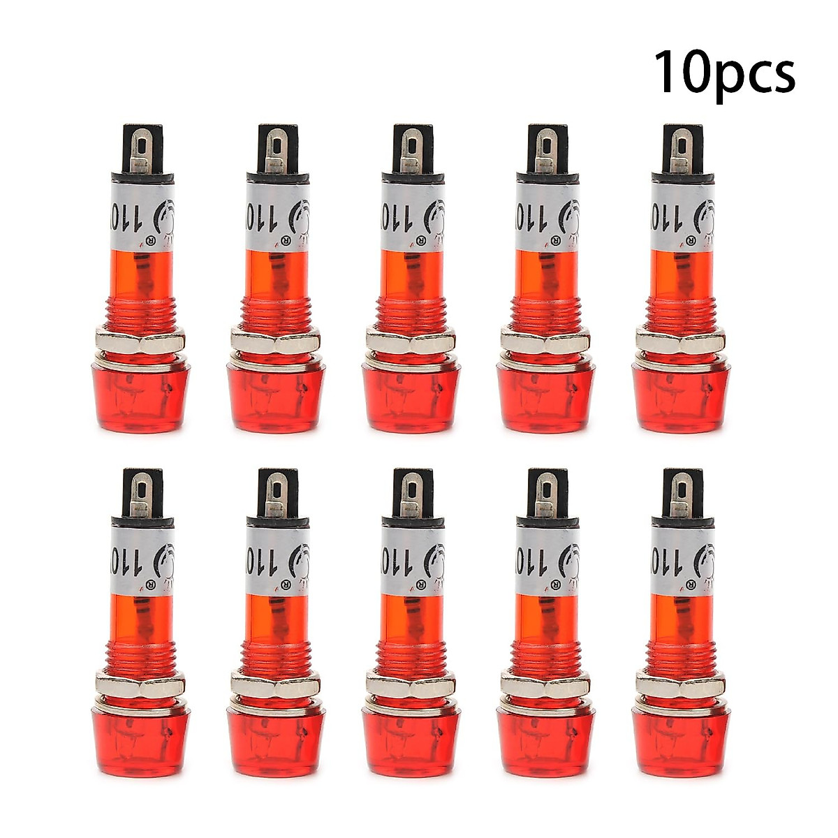 Aicosineg Red 110V 0.39" Hole Diameter Indicator Light Flush Panel Mount 1.57" Length for Electrical Control Panel 15Pcs