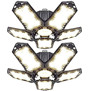 Garage Light Warm 2 Pack 3000K Garage Light Bulb 100W Equiv Garage Ceiling LED Lights LED Shop Light 5 Panel Garage Lights Adjustable Garage LED Light for Garage Basement Warehouse Attic Lighting