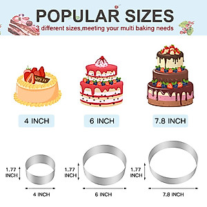 MEICHU Round Cake Ring 3 Pack, 4 to 7.8 Inch Stainless Steel Mousse Cake Mold Ring for Kitchen DIY Pastry