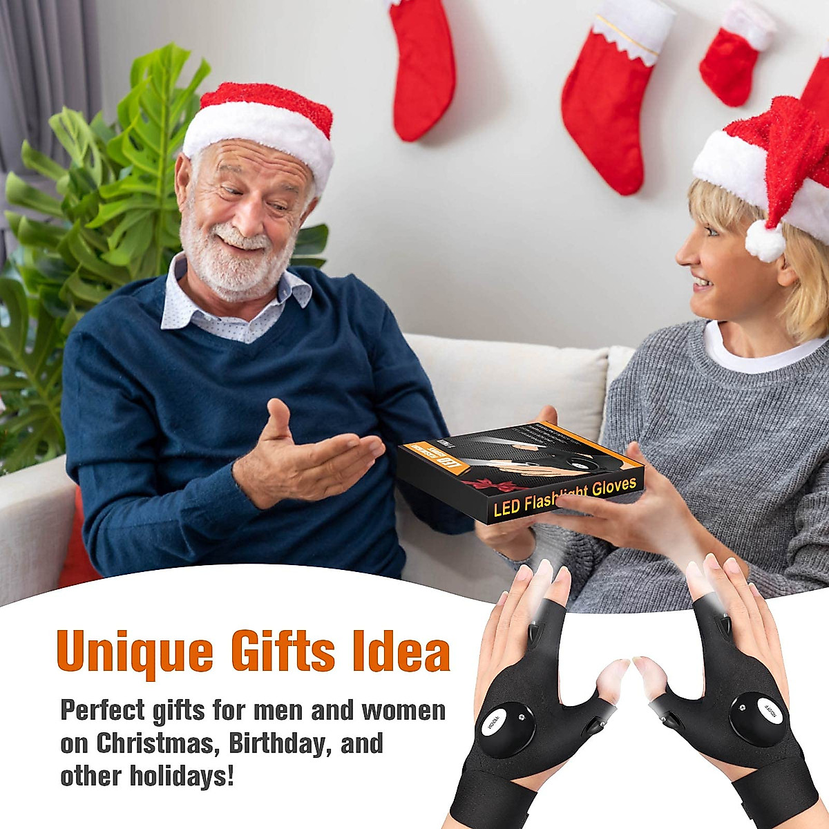 Jasee Led Flashlight Gloves, Gifts for Men Him Dad Husband, Cool Gadgets for men Hands-Free Waterproof Gloves for Night Fishing, Running, Camping, Men Gifts for Birthday Father's Day