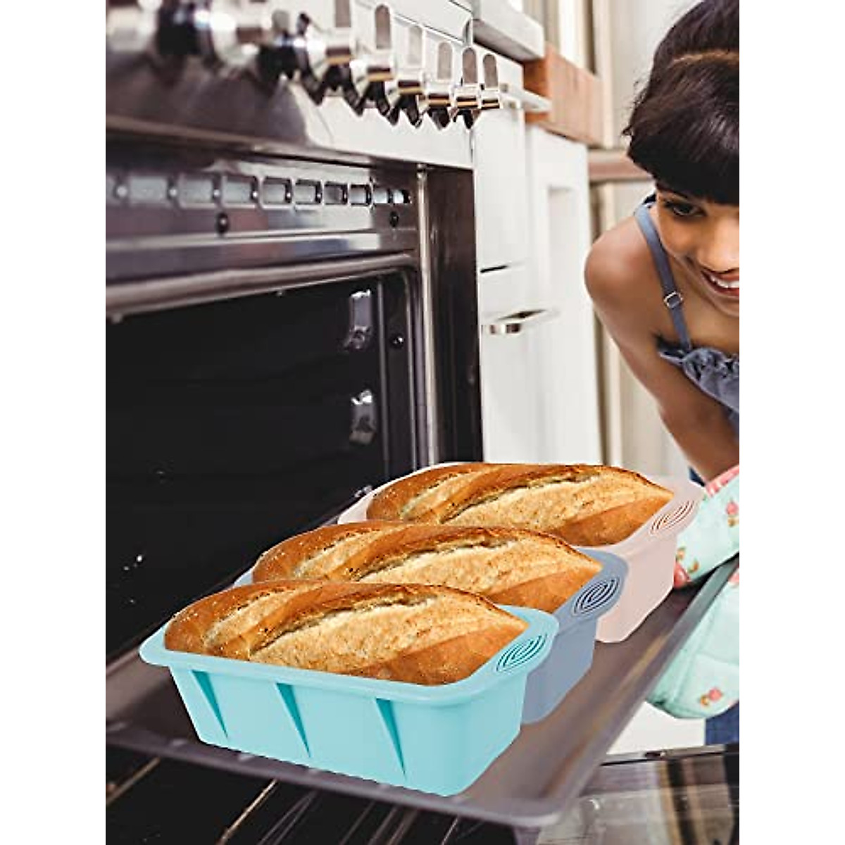 Ihvewuo- 3 Pcs Silicone Bread Loaf Pan Food Grade Loaf Baking Mold Non-stick Reusable Silicone Baking Pan Heat-resistant Easy Release Silicone Baking Mold Rectangular for Kitchen Cake Bread 9.84×4.72×