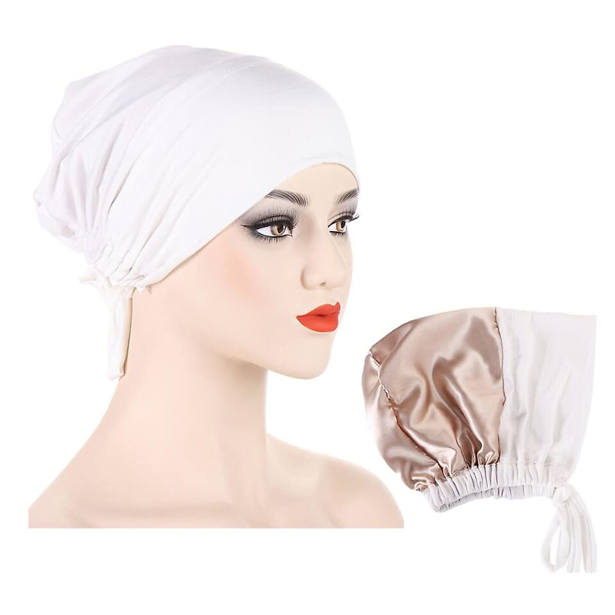 Lucky staryuan ® 3Pack Soft Muslim Turban Hat Inner Hijab Caps Underscarf Bonnet Hat Headwear for Cancer (White Black Grey)