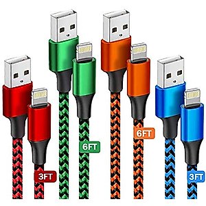 Charger iPhone Cable Cord [Apple MFi Certified] 4 Pack 3/3/6/6 FT USB Lightning Cable Nylon Braided Fast iPhone Charging Cord Data Sync USB Wire For iPhone 14/13/12/11Pro/11/XR/X/8/7/6/5,ipad, AirPods