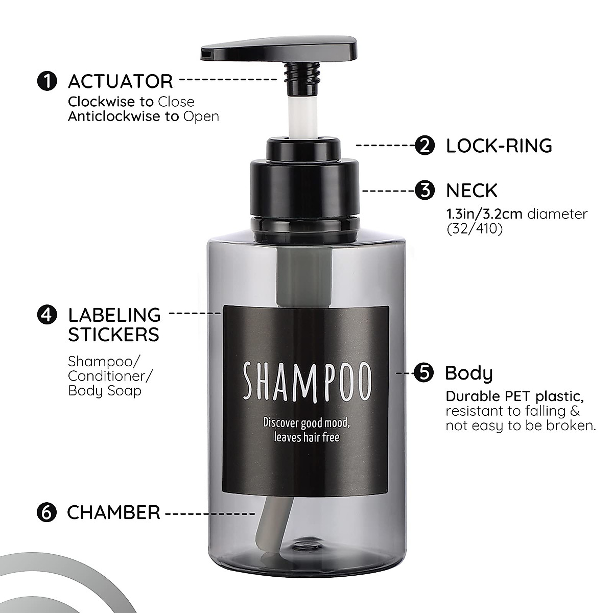 Empty Shampoo Bottles, Segbeauty 10.1oz Plastic Pump Dispenser Bottle, 3pcs 300ml Refillable Shampoo Pump Bottles for Shower, Grey Pump Bottles for Body Soap Shampoo Hair Conditioner Hotel Bathroom