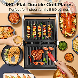 Giantex Panini Press Sandwich Maker, 3-in-1 Electric Indoor Grill, 2 Removable & Dishwasher Safe Non-Stick Plates, Drip Tray, 5 Auto Modes, Upper & Lower Independent Temperature Control, 4 H Timer