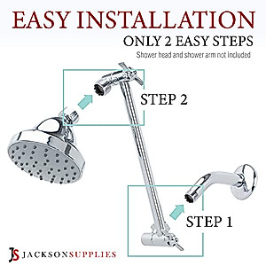 Shower Head Extension Arm by JS Jackson Supplies, Adjustable 10 Inch Showerhead Extender, Solid Brass Construction, Universal Tall Hi-lo Pipe Height Extending (Chrome Finish)