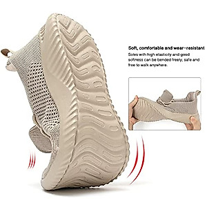 Men's Slip On Running Shoes Fashion Walking Sneakers Mesh Soft Sole Loafers Comfortable & Light-Weight Tennis Work Trainers Khaki