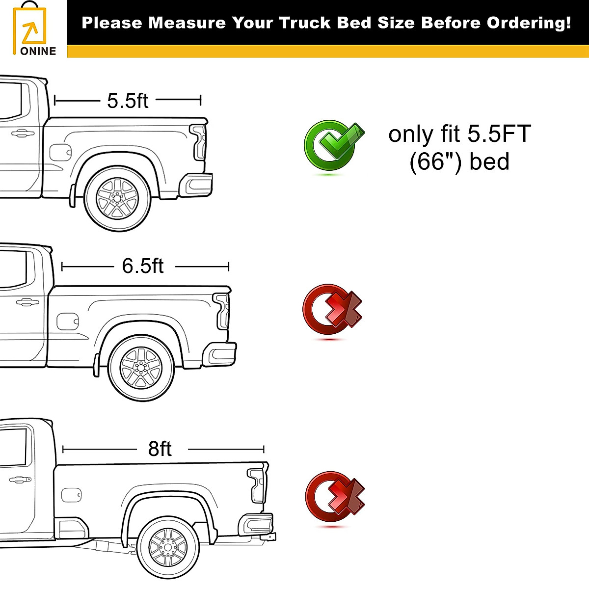 ONINE AWR Soft Roll Up Truck Bed Tonneau Cover Custom Fit 2015-2024 Ford F150 5.5ft Bed(66"), Styleside, All Weather