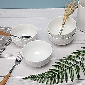 amhomel Cereal Bowls Set of 10 with Embossed Texture, Small Soup Bowls, 11 Ounce Porcelain Deep Bowls for Ice Cream Dessert and Condiment, Lead-Free, Dishwasher & Microwave Safe - White, 4.5 Inch