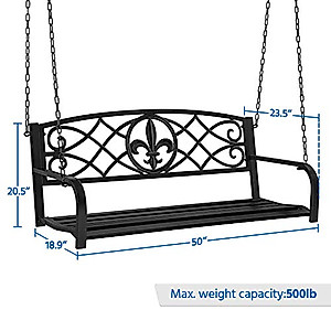 Yaheetech Outdoor Porch Swing, 2 Persons Patio Swing Chair Metal Hanging Bench, Heavy Duty 500lb Weight Capacity Swing Seat All-Weather Resistant, Black