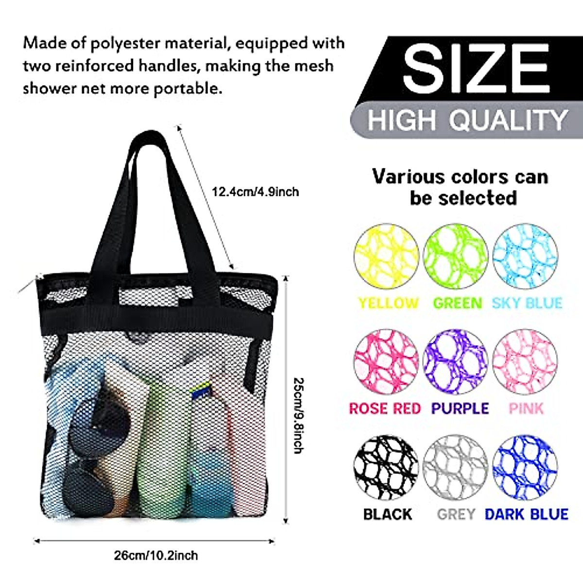 Ayieyill Shower Caddy Portable, Mesh Shower Caddy Tote Bag Quick Dry Hanging Toiletry and Bath Organizer for College Dorm, Gym, Beach, Travel or Camping with Zipper (2Pcs Black)