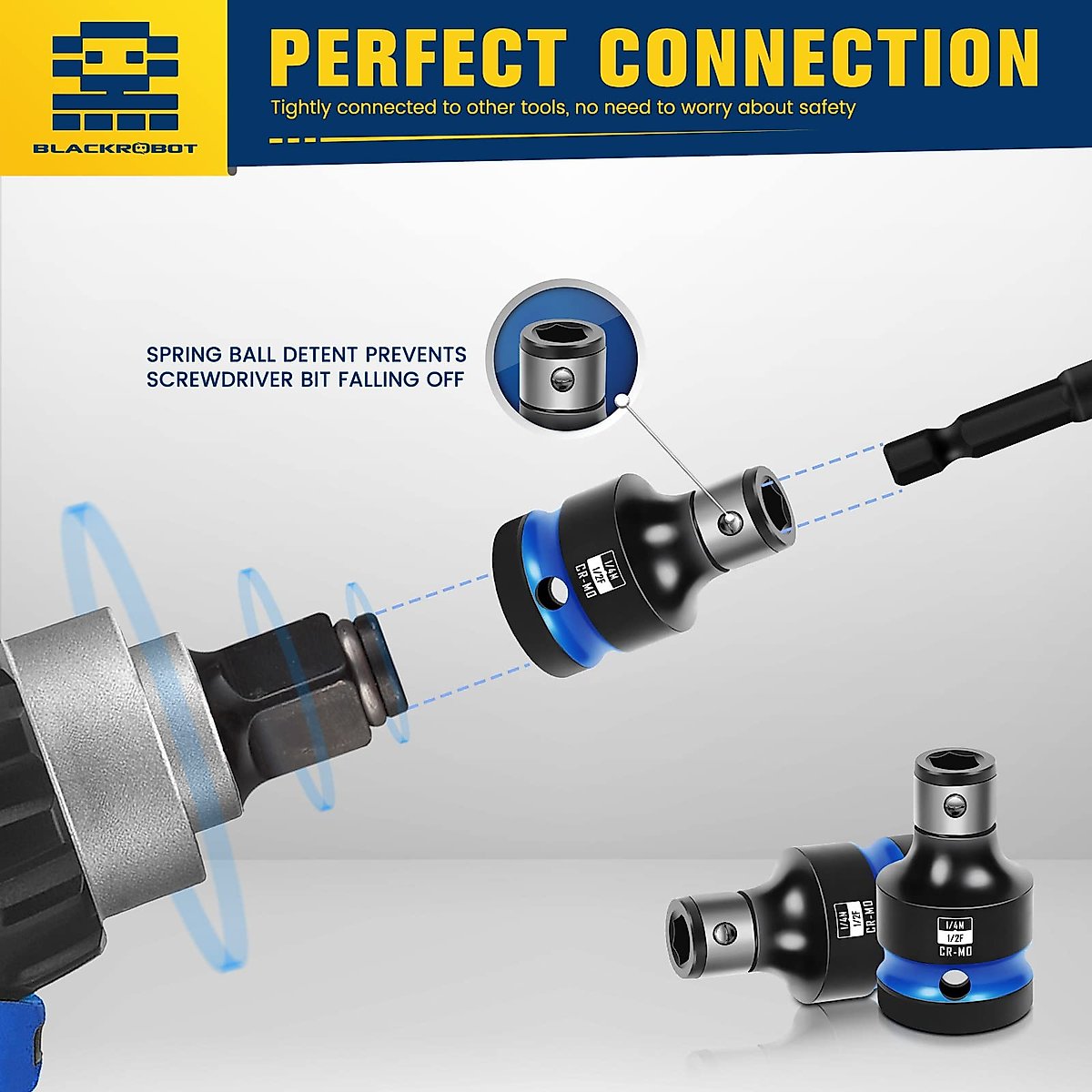 BLACKROBOT 2PCS Impact Bit Holders 1/2 Inch Square Drive to 1/4 Inch Hex Socket Adapter for Impact Wrench