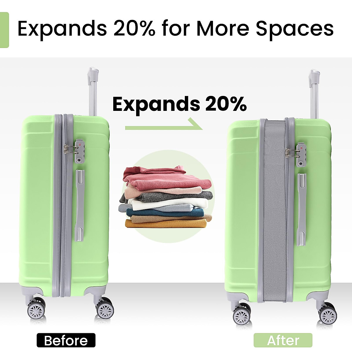 AnyZip Carry On Luggage Expandable PC ABS Durable Hardside Suitcase with Spinner Wheels TSA Lock 20 Inch LightGreen