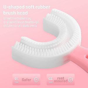 VIJIGIA 2 Pack Kids U-Shaped Toothbrush ,Food Grade Soft Silicone Brush Head, 360° Oral Teeth Cleaning Design for Toddlers and Children