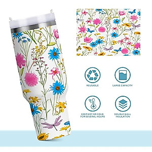 RPLIFE Wildflowers Tumbler, Stainless Steel Bottle, Water Bottle with Straw