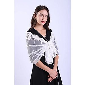 Grettytling Chapel Veil Embroidered Lace Mantilla Church Veil Head Covering Veils for Church Shawl-Scarf Wedding Shawl(White)