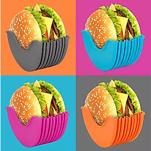 Burger Holder Take It 4 Pack Retractile Retractable Reusable Hamburger Sandwich Burger Holders | Hygienic Silicone Holder | No Mess Container | Burger Holder