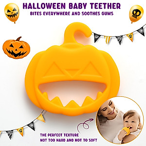 Halloween Teething Toys, Soft Silicone Baby Soothing Teether Chew Toys for Toddlers, Treat or Trick Stocking Stuffers Bags Gifts