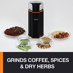 Krups Silent Vortex Coffee and Spice Grinder with Removable Dishwasher Safe Bowl 12 Cup Easy to Use, 5 Times Quieter 175 Watts Dry Herbs, Nuts, Black