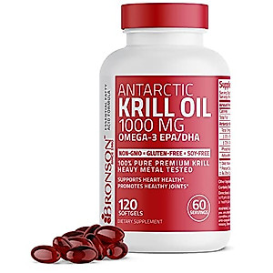 Bronson Antarctic Krill Oil 1000 mg with Omega-3s EPA, DHA, Astaxanthin and Phospholipids 120 Softgels (60 Servings)