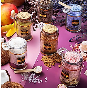 Bath Salts Gift Set with Lavender, Arabica Coffee, Mango, Sugar, Himalayan & Coconut, 6pc Bath Soaks, Relaxing Spa Salt with Essential Oils, Vitamin E, Jojoba Oil, Shea Butter, Fresh Herbs