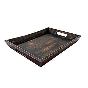 EZDC Wooden Tray, Coffee Table Tray, Ottoman Tray Dark Brown 16 x 12” Modern Aesthetic Decorative Serving Tray with Handles for Drinks and Food