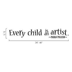 Every Child is an Artist Baby Room Wall Decals Peel and Stick Inspirational Quotes Removable Vinyl Wall Art Lettering Picasso Saying Nursery Decor