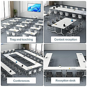Conference Table Foldable Meeting Tables,4 Pcs Flip Top Mobile Training Table Modern White Portable Table with Silent Wheels, 62.9 "D x 23.6" W x 29.5 "H for Office,Meeting Room,Classroom