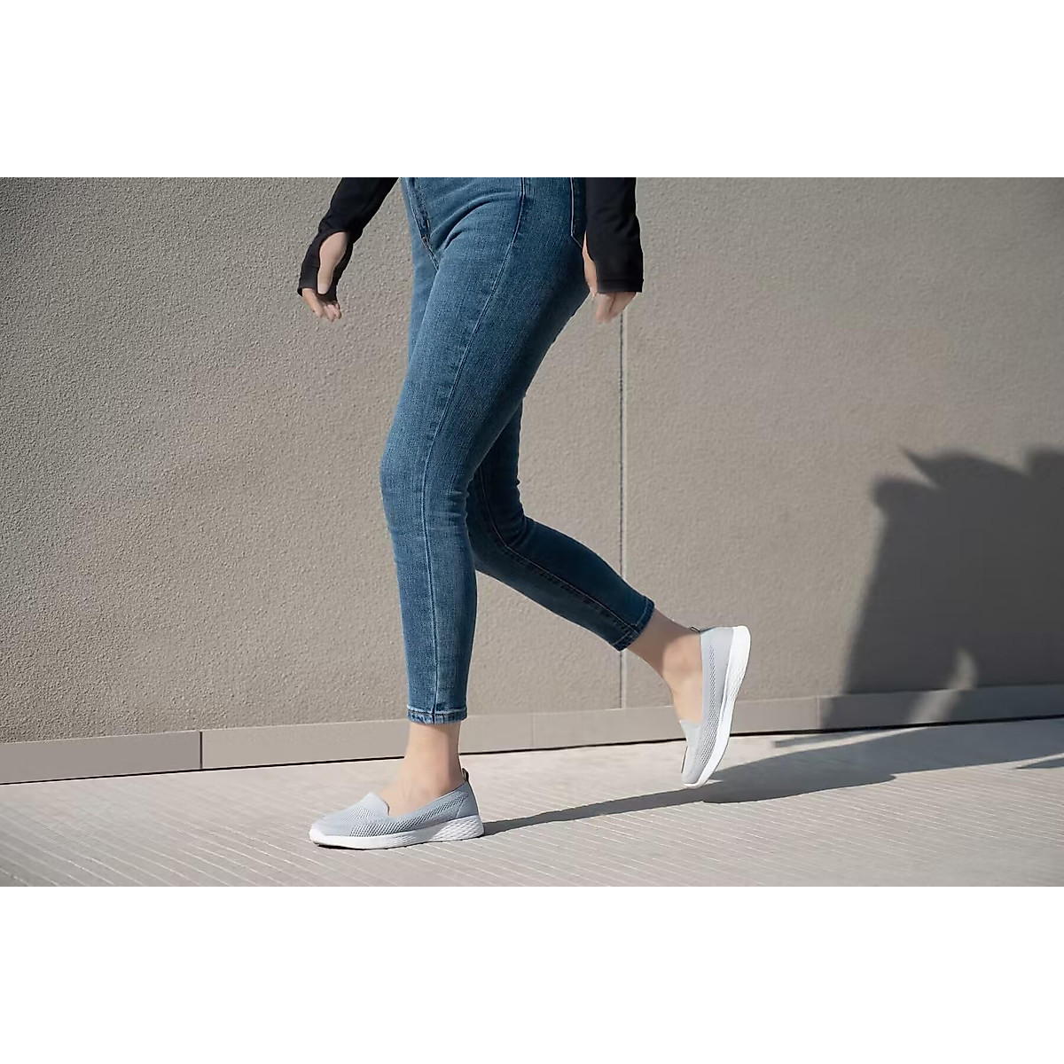 ZZS Womens Slip On Walking Shoes Lightweight Breathable Casual Low-Top Flats Memory Foam Mesh Loafers Soft Mesh Knit Comfortable Shoes,Light Grey 8