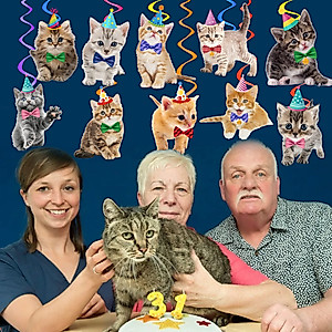 20Pcs Cat Hanging Swirls Decorations Cat Kitten Birthday Party Decorations Baby Cat Swirl Decorations for Cat Lover Kids Pet Cat Theme Birthday Party Pet Adoption Party Supplies