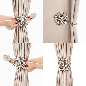 SUQ I OME Luxury Big Crystal Magnetic Curtain Tieback and Holdback Flower Curtain Clips Buckle Curtain Holder for Home Office Decoration (Bronze A,2PCS)
