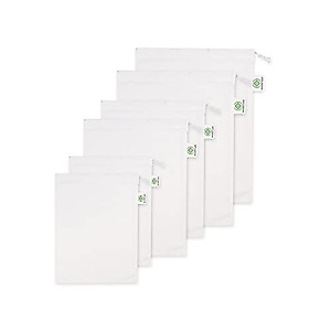 Mandala Crafts Reusable Organic Cotton Produce Bags for Refrigerator – Muslin Bags with Drawstring – Cotton Drawstring Bags for Shopping Storage Vegetable Bread Gift 6 PCs