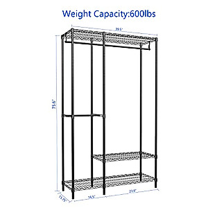Serxis Heavy Duty Garment Rack for Hanging Clothes,Wire Metal Clothing Rack,Adjustable Portable Clothing Rack,Freestanding Open Wardrobe Organizer Rack,39.5"L x 15.75"W x 75.6"H Max Load 600LBS,Black
