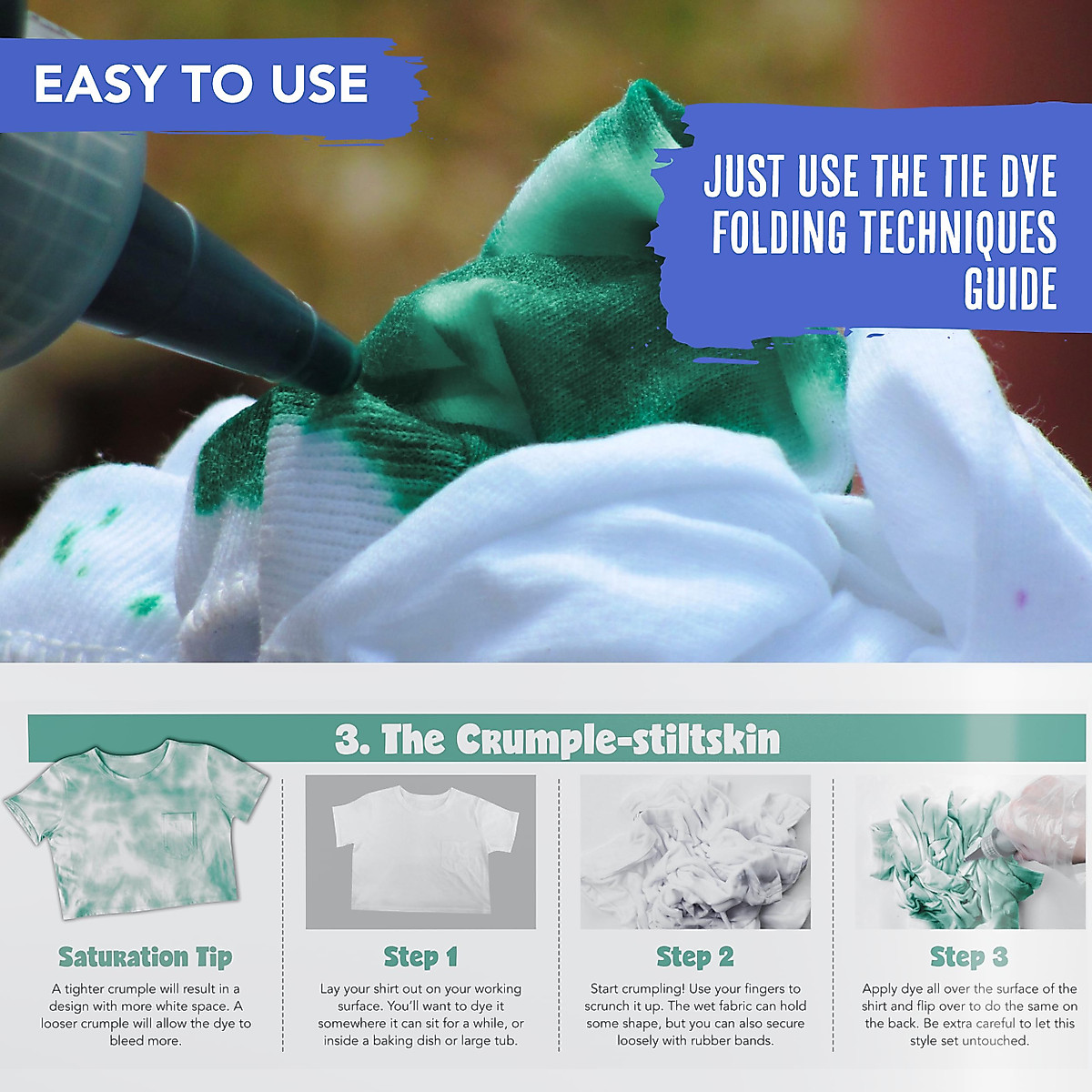 DOODLE HOG Blue Colors Tie Dye Kit in Beach Bum Blue Tie Dye – Custom Clothing Dye with 6 Refills for Summer Activities for Kids - Tie Dye Supplies with Aqua Tie Dye Techniques Guide DIY