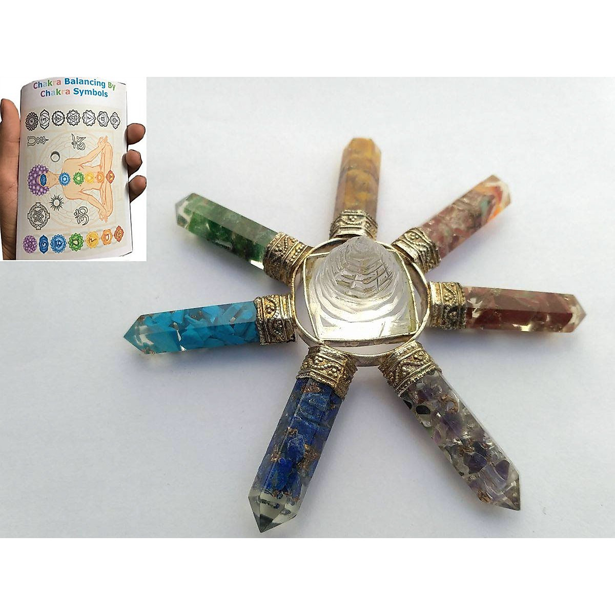 Free 20 Page Chakra Booklet with Exquisite Shree Yantra Pyramid Energy Generator Conical Points Healing Reiki Sacred Gift Pyramid Generator by V Jewels