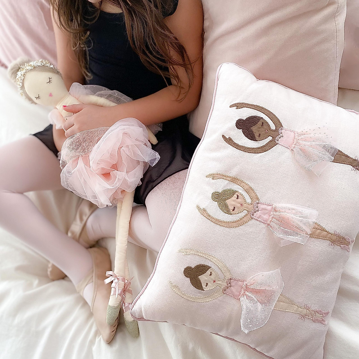 MON AMI Ballerina Girls Decorative Throw Pillow – 16x12”, Dancing Ballerina Cushion for Girls, Kids of All Ages, Room Décor