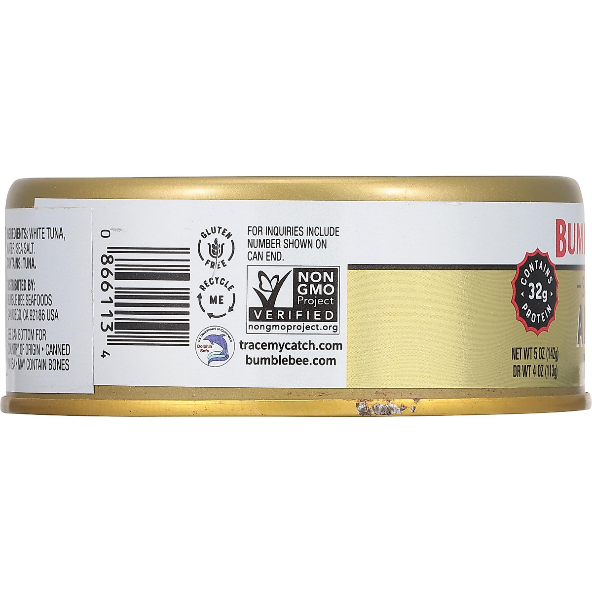 Bumble Bee Prime Solid White Albacore Tuna in Water, 5 oz Can - Premium Wild Caught Tuna - 31g Protein per Serving - Non-GMO Project Verified, Gluten Free, Kosher