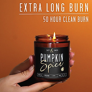 Pumpkin Spice Candle, Fall Candles - 'Pumpkin Spice' Pumpkin Candle, Autumn Scented Soy Candles for Home, Fall Scented Candles for Home, Fall Home Décor, 9oz Reusable Jar, 50Hr Burn, Made in USA