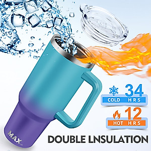 MaxBase 40 Oz Tumbler with Handle and Straw Lid, Insulated Reusable Stainless Steel Travel Mug Keeps Drinks Cold up to 34 Hours, 100% Leakproof Bottle (Amethyst)
