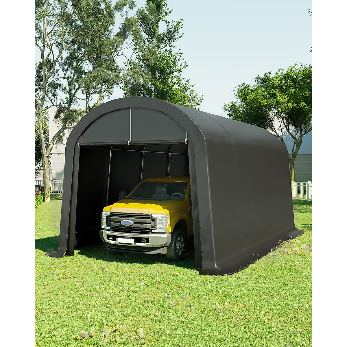 KING BIRD 10' x 20' Heavy Duty Carport Round Style Outdoor Instant Garage Anti-Snow Car Canopy with Reinforced Ground Bars