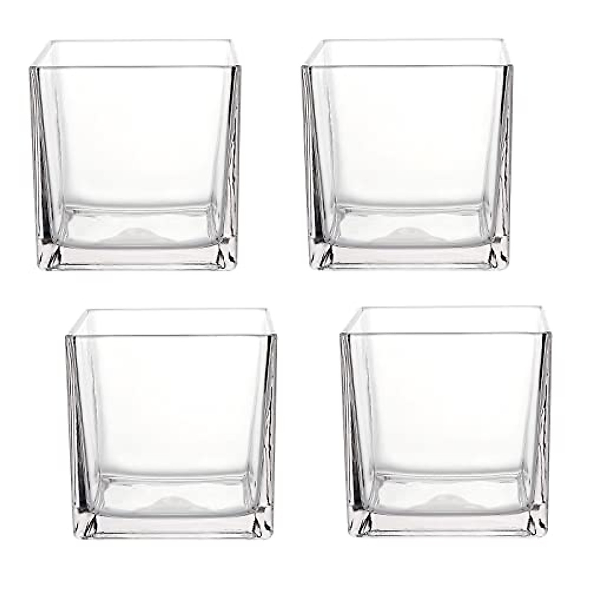 4PCS Square Glass Vase 4"x4" Clear Cube Flower Vase for Wedding Centerpiece Candle Holder Home